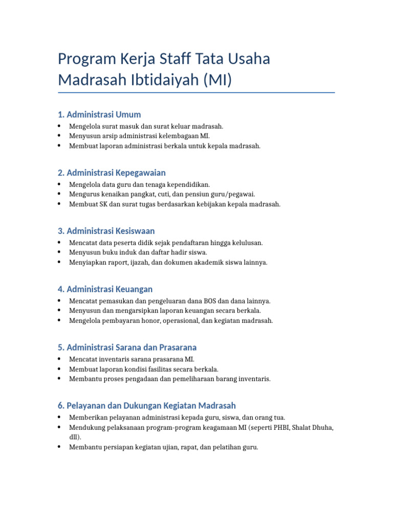Program Kerja TU Madrasah Ibtidaiyah 2025 | PDF