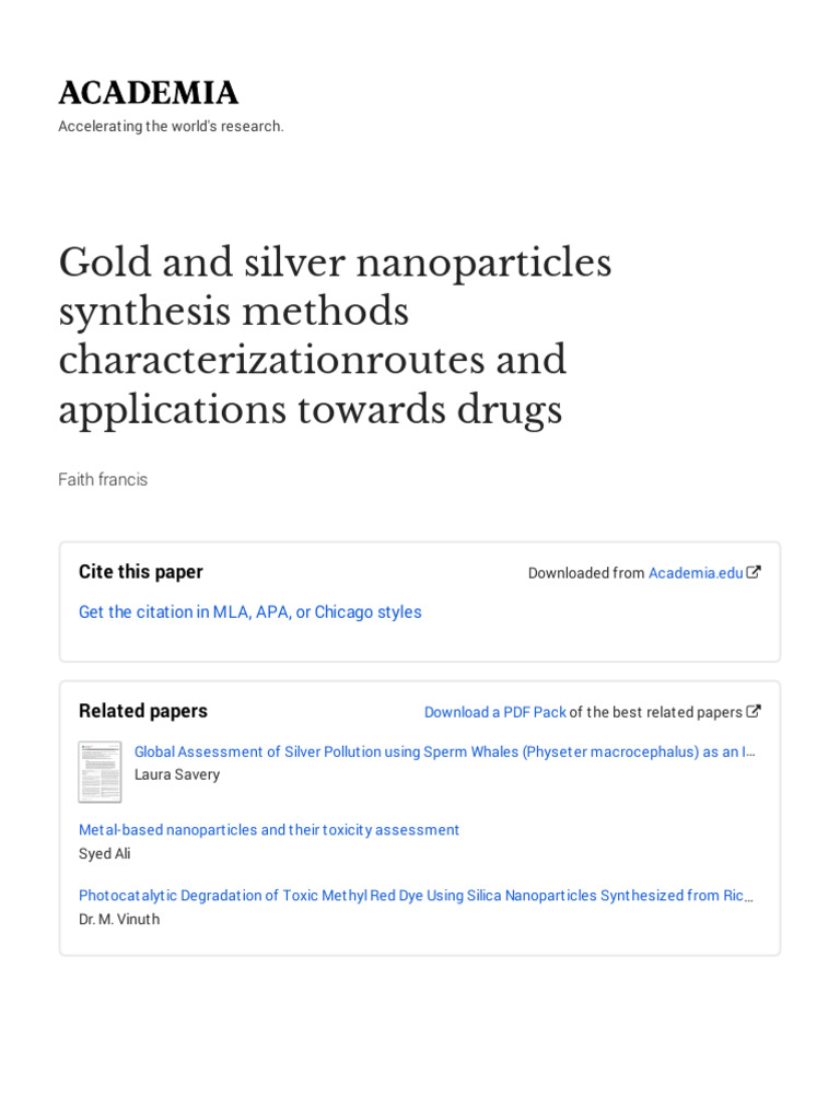 Gold and Silver Nanoparticles Synthesis Methods Characterizationroutes ...
