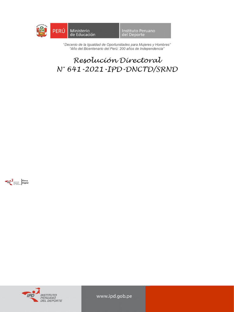 RD N° 641-2021-IPD-DNCTD-SRND Raza Huanca | PDF | Gobierno | Perú