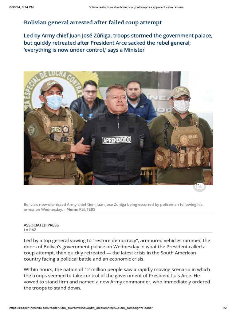 Bolivian General Arrested After Failed Coup Attempt | PDF | Bolivia ...