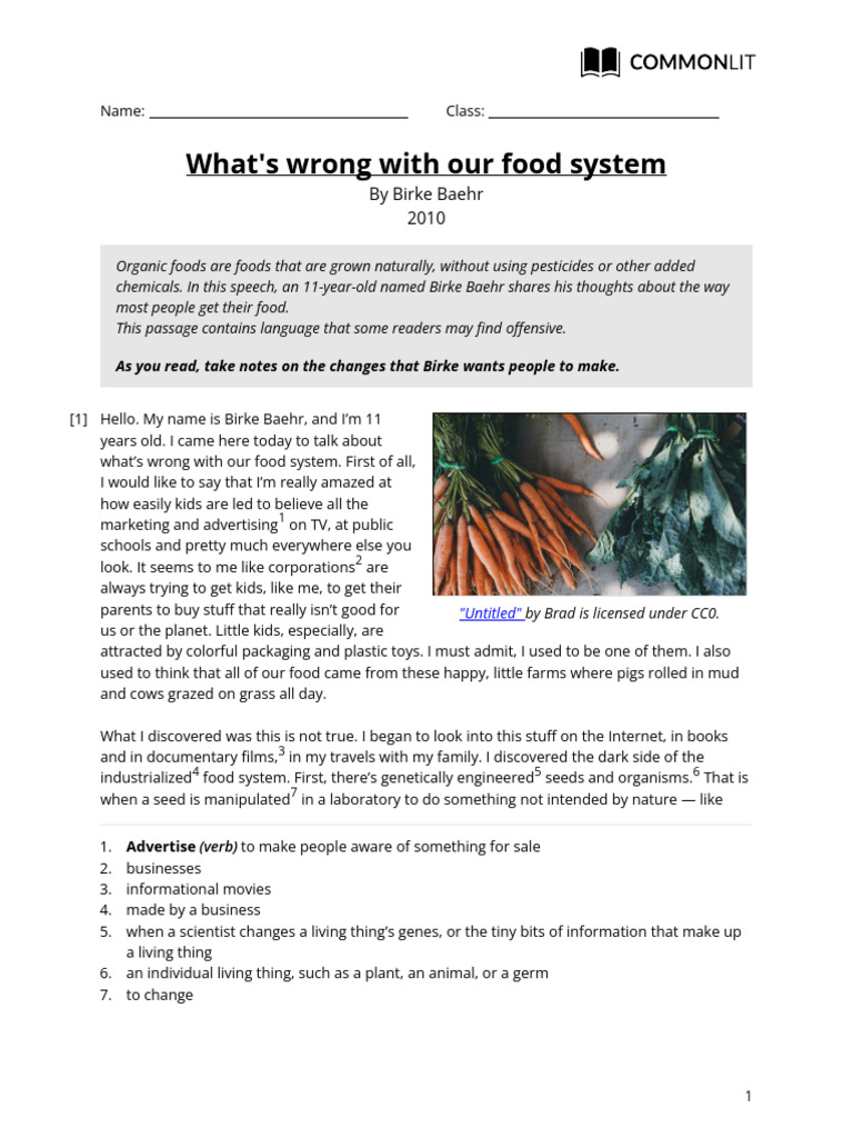 CommonLit - Whats Wrong With Our Food | PDF | Tomato | Agriculture
