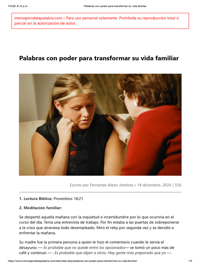 Palabras Con Poder para Transformar Su Vida Familiar | PDF