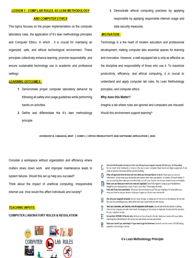 Comp Lab Rules 6s Lean Methodology Computer Ethics | PDF | Computer ...