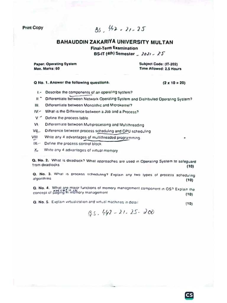 Bs IT 4th Papers | PDF