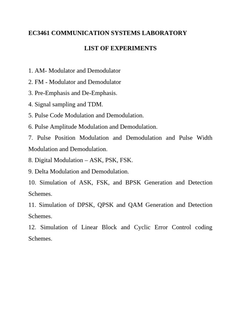 Ec3461 Communication Systems Laboratory | PDF