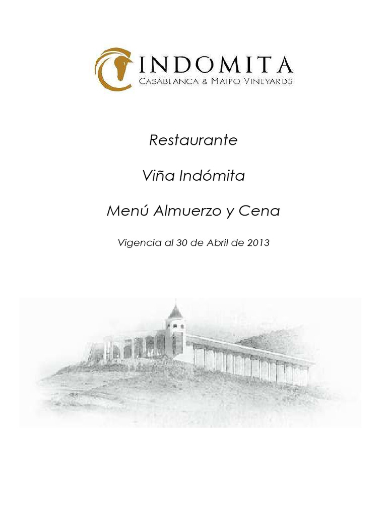 Menú Viña Indómita 2013 | PDF | ensalada | Alimentos