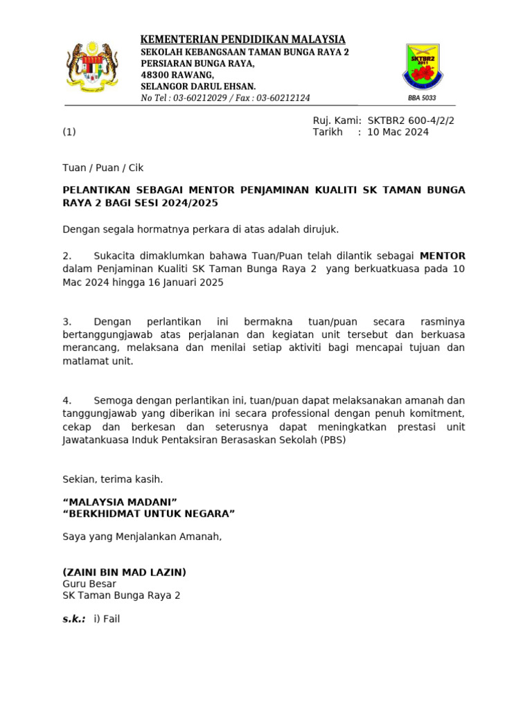 surat mentor pbd | PDF