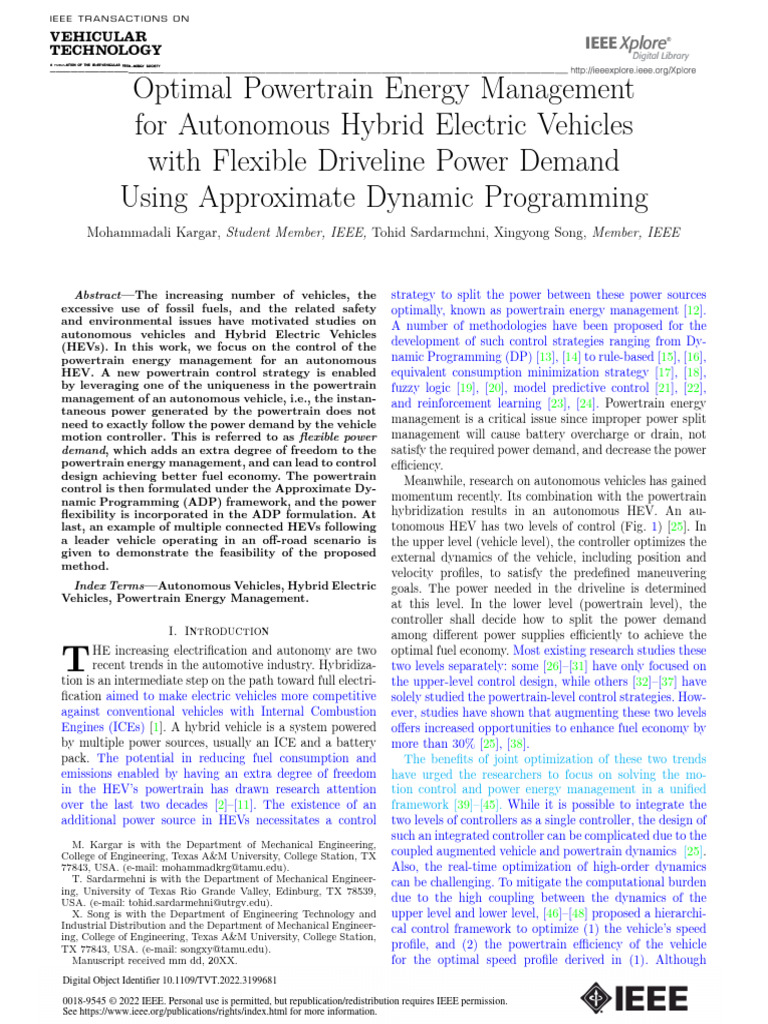 Optimal Powertrain Energy Management For Autonomous Hybrid Electric Vehicles With Flexible ...