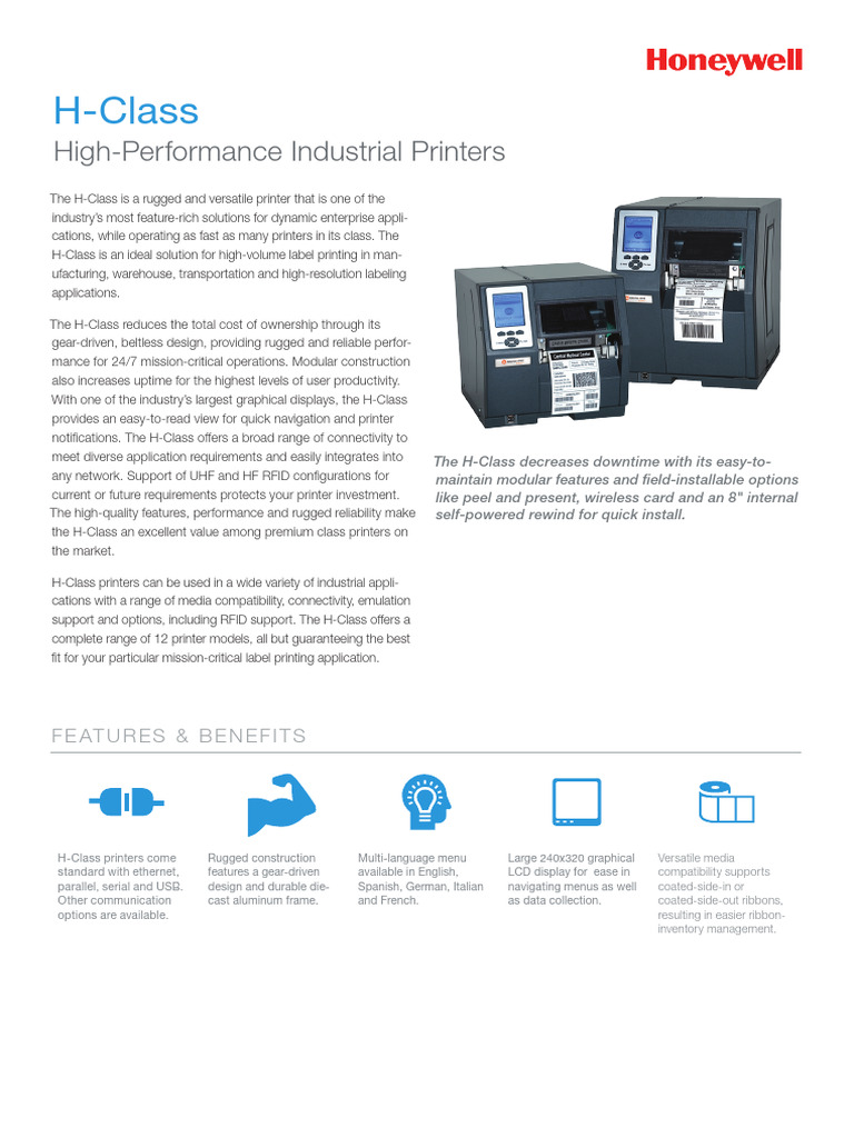 H Class Industrial Printers Data Sheet | PDF | Printer (Computing) | Typefaces