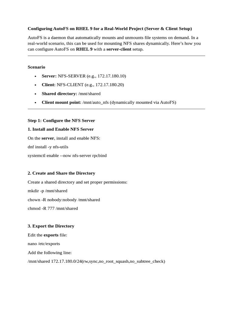 Configuring AutoFS On RHEL 9 For A Real | PDF | Server (Computing) | Utility Software