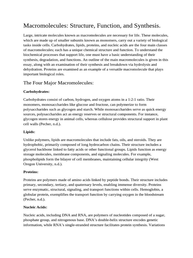 Written Assignment Unit 1 | PDF | Macromolecules | Proteins