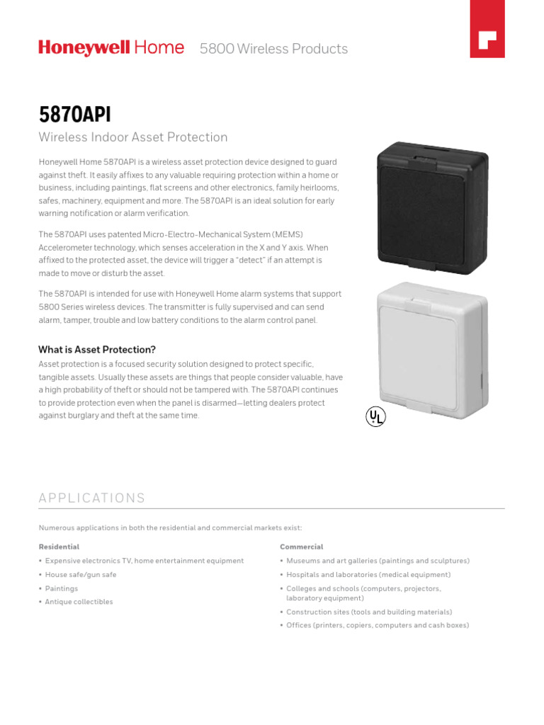 Honeywell Home 5870API Data Sheet | PDF | Security Alarm | Manufactured Goods