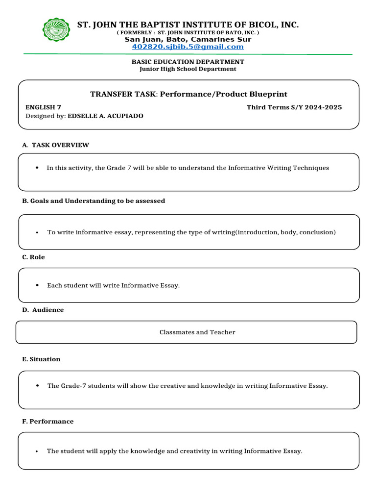 PTA English 7 3rd GRADING 2024-2025 | PDF