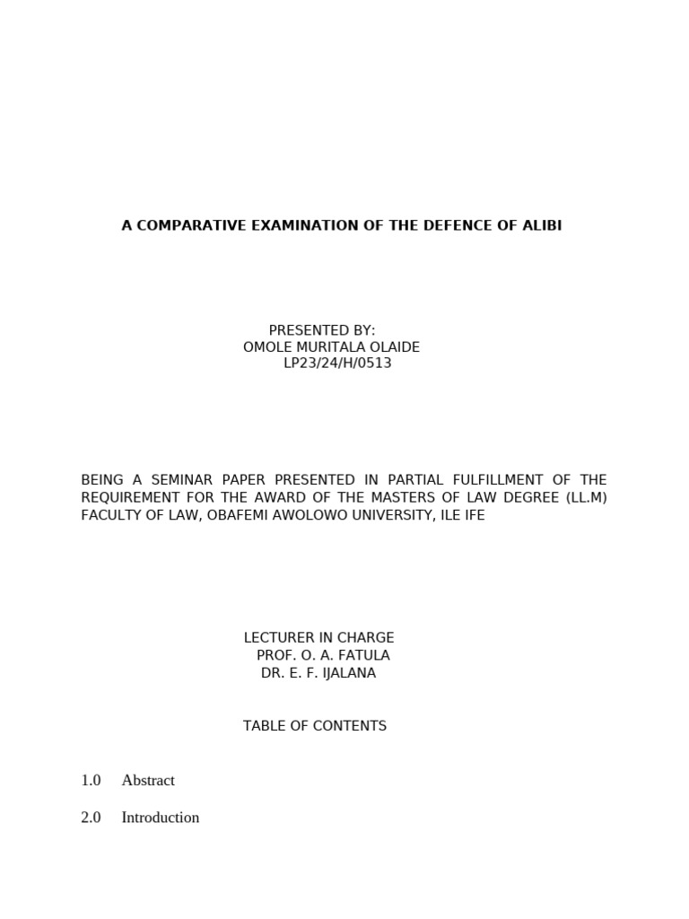 Comparative Examination of The Defence of Alibi | PDF | Burden Of Proof ...