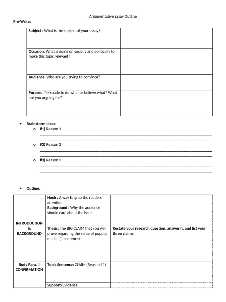 Argumentative Essay Outline | PDF | Essays | Evidence