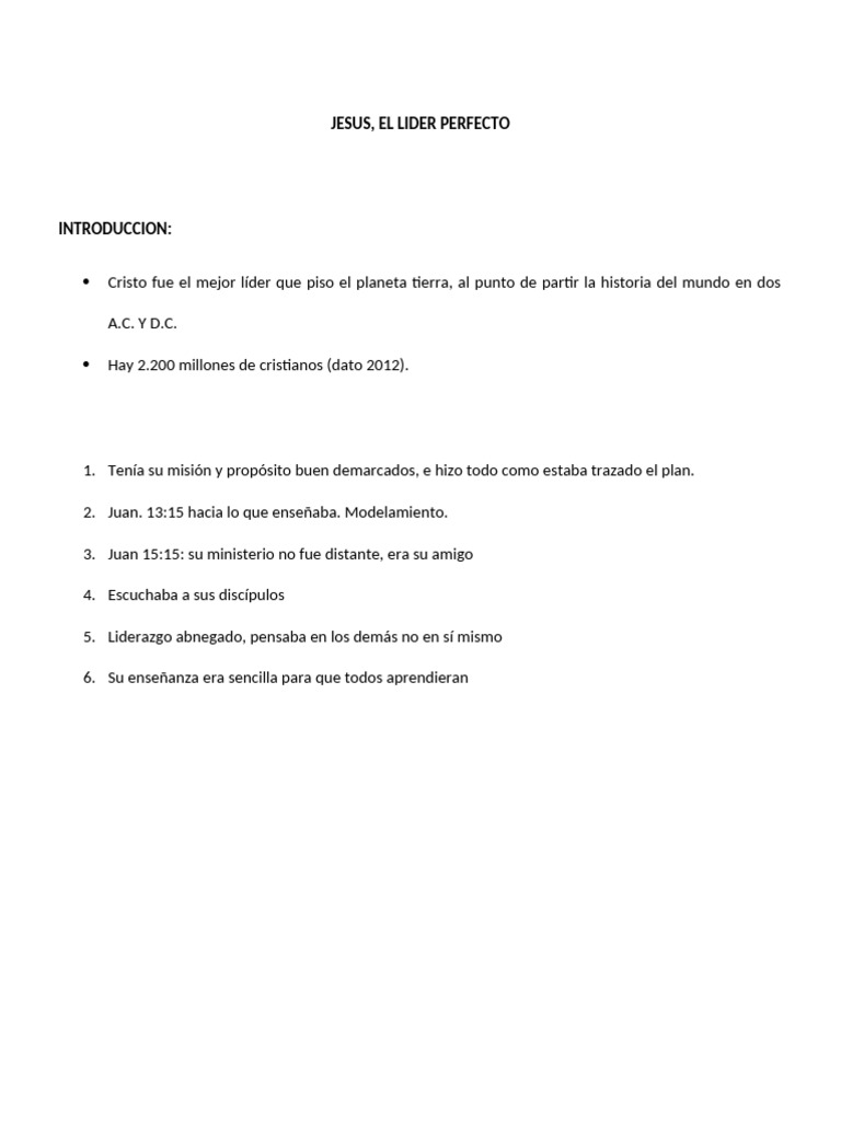 Jesús: El Modelo de Liderazgo Perfecto | PDF