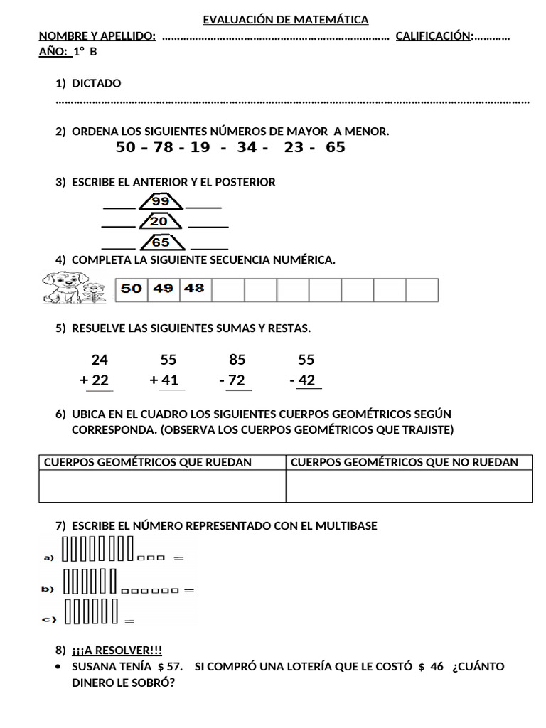 EVALUAC MATEM 20 DE SEPTIEMBRE 2024 | PDF