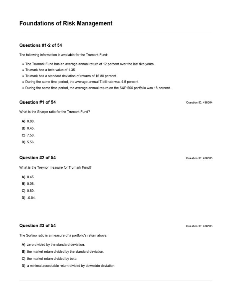 Foundations of Risk Management 3 | PDF | Sharpe Ratio | Capital Asset ...