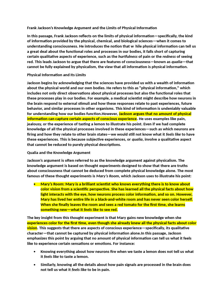 Frank Jackson | PDF | Qualia | Consciousness