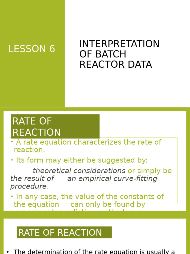 Lesson 6 Interpretation of Batch Reaction Data | PDF | Reaction Rate | Chemical Reactor