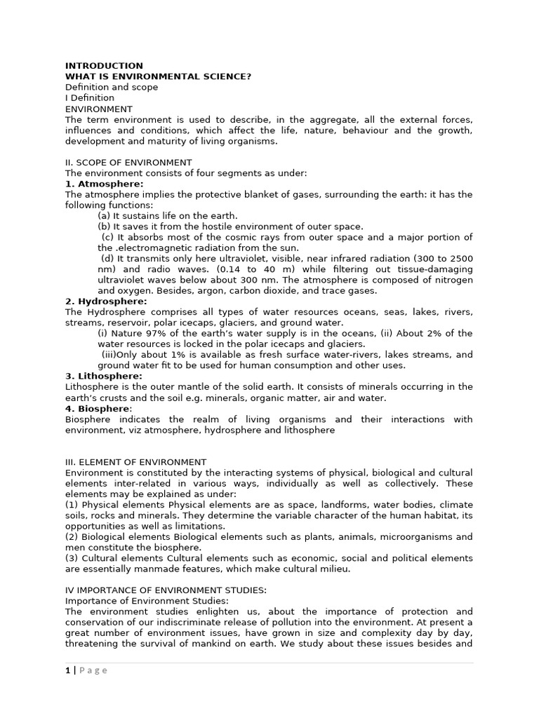 Week 1 What Is Environmental Science | PDF | Natural Environment | Earth