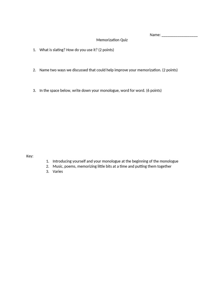 Lesson 2 Memorization Quiz | PDF