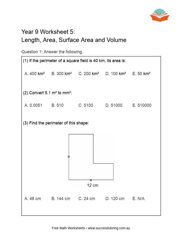 Year 9 Surface Area And Volume Worksheet Pdf Area Volume