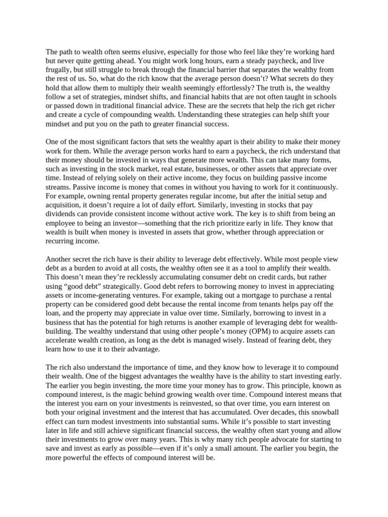 How The Rich Get Richer - Secrets They Don't Teach You - 1 | PDF ...