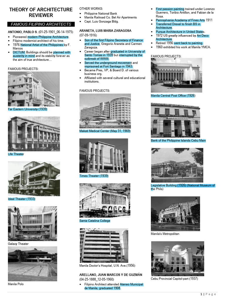 Filipino Architects and Their Legacy | PDF | Manila | Philippines
