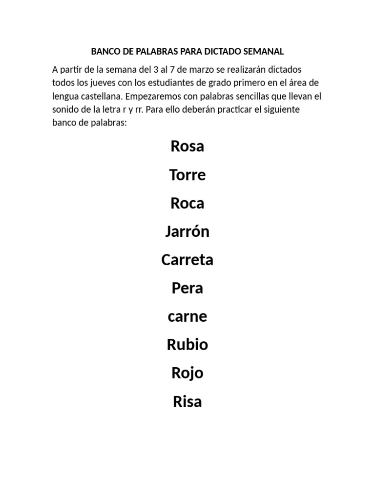 Banco de Palabras para Dictado Semanal | PDF