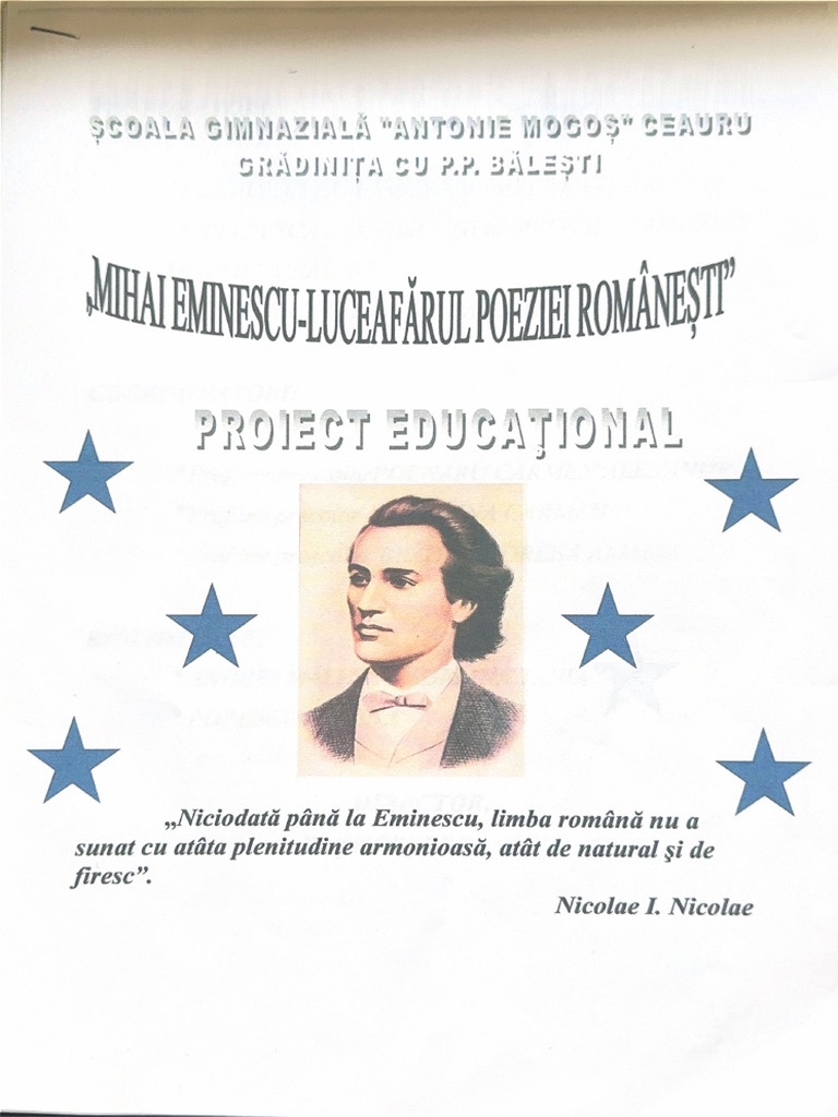 Proiect educational Mihai Eminescu | PDF