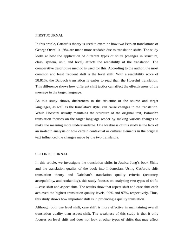 Translation Shifts in Literary Works | PDF | Translations | Word