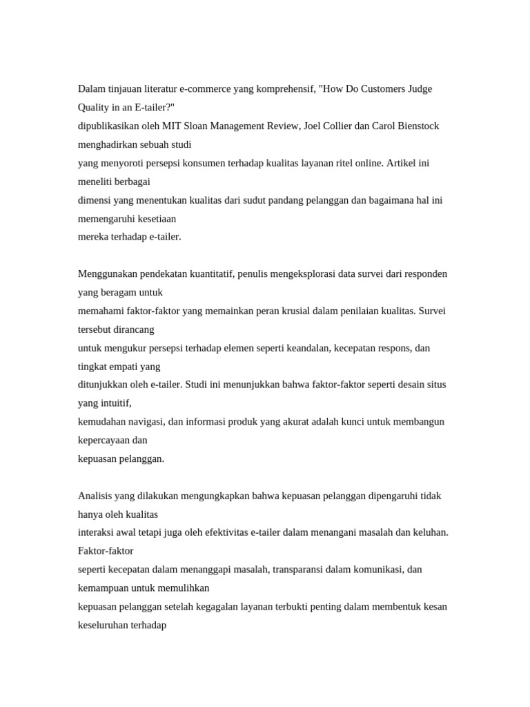 Alternative Review How Do Customers Judge Quality in An E-Tailer | PDF