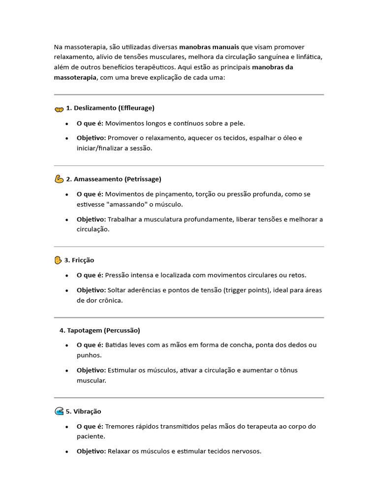 Explicacao Manobras Massoterapia | PDF