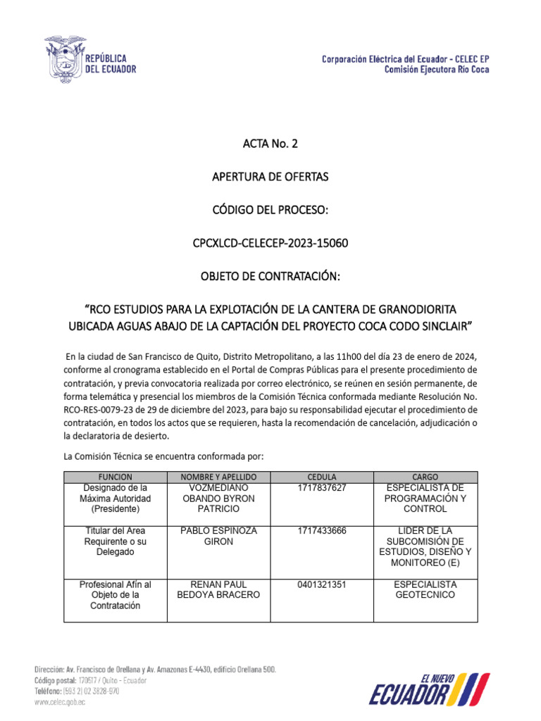 2024.01.23 ACTA 2 Apertura de Ofertas-Signed-Signed-Signed-Signed | PDF | Formatos de archivo de ...