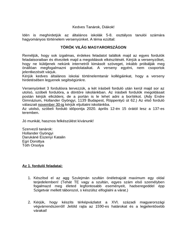 Tört Verseny Felhívás És Első Forduló | PDF