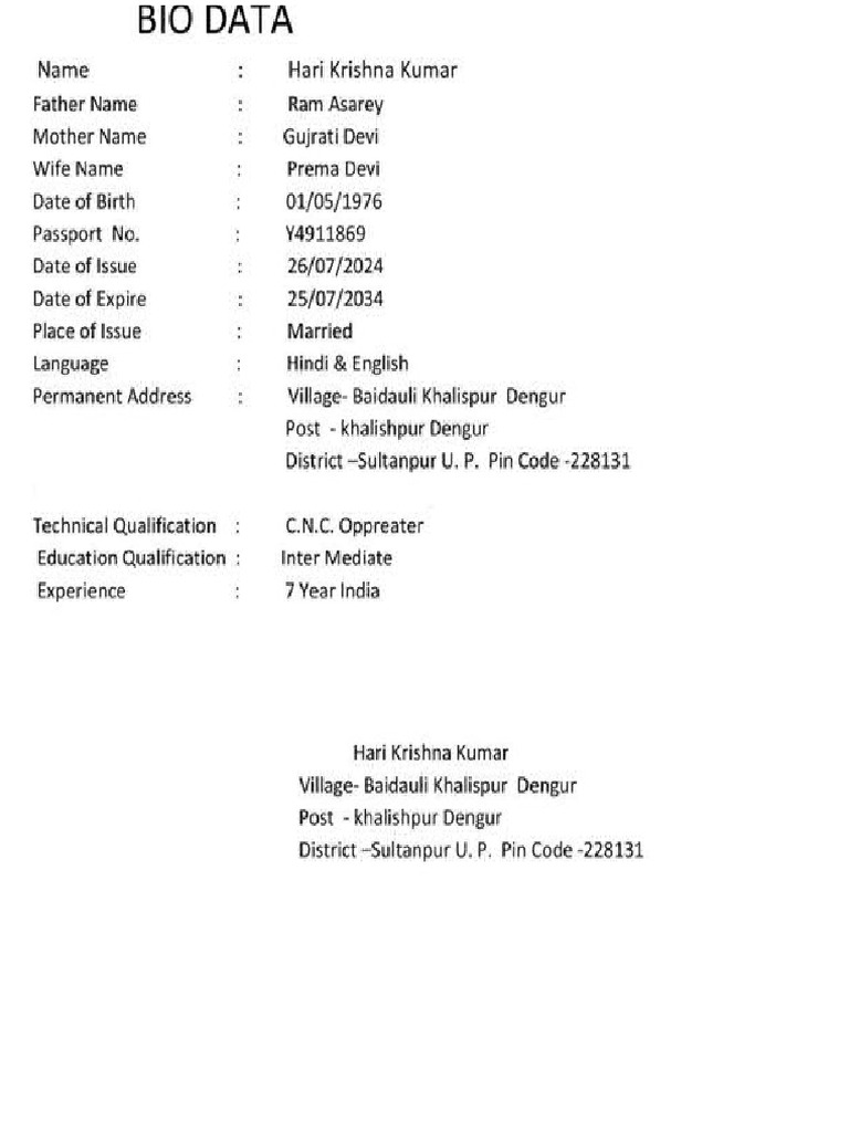 Resume of Hari Krishna Kumar CNC Operator | PDF