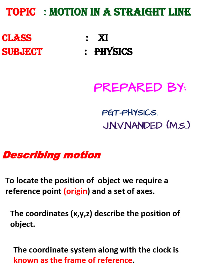 Motion in a Straight Line: Key Concepts | PDF | Velocity | Geometry