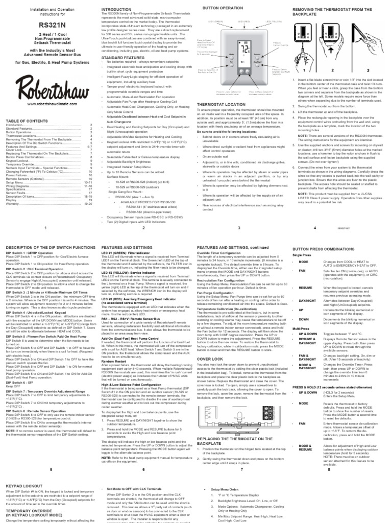 Robertshaw-RS321N-Install-Instructions | PDF | Thermostat | Switch