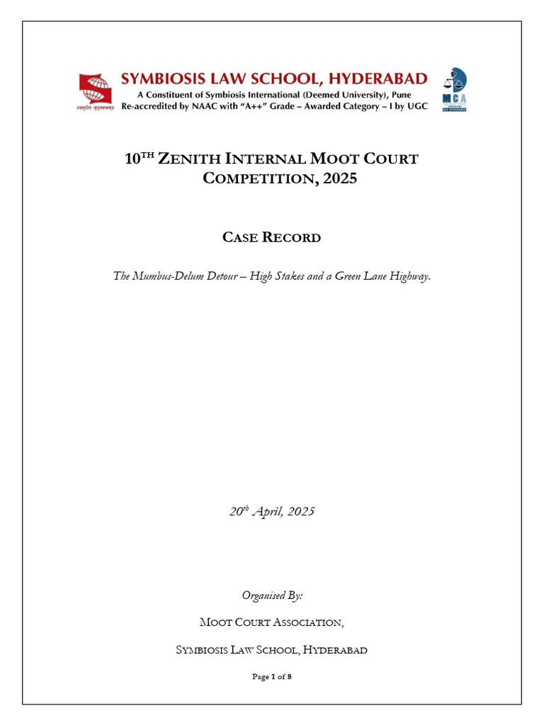 Case Record - 10th Zenith Internal Moot Court Competition | PDF ...