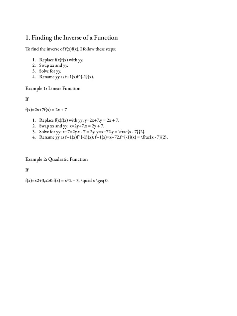 Inverse Functions Practice 1 Pdf