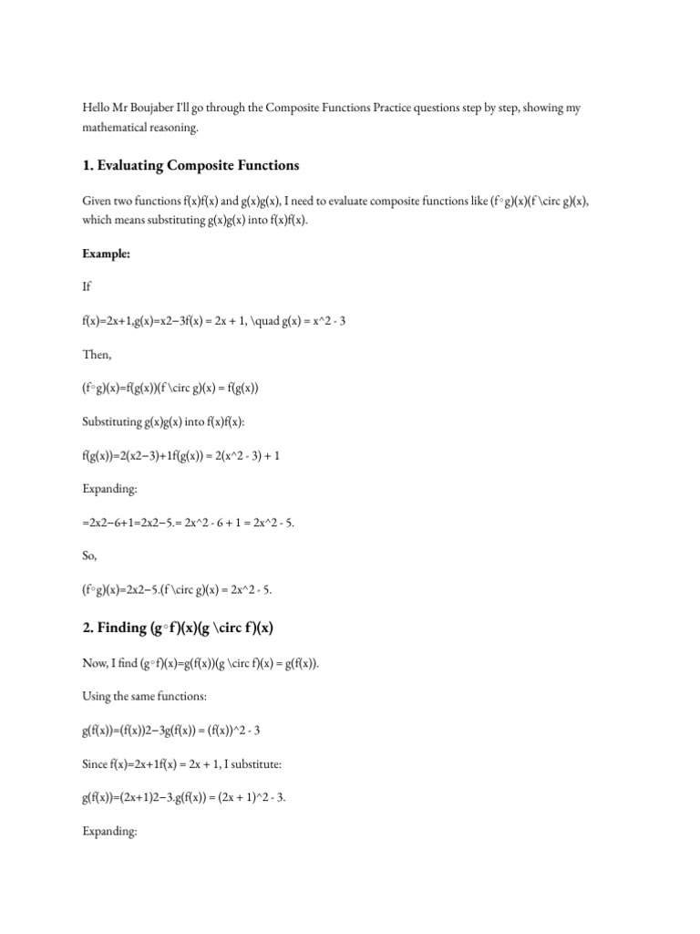 Composite Functions Practice Pdf
