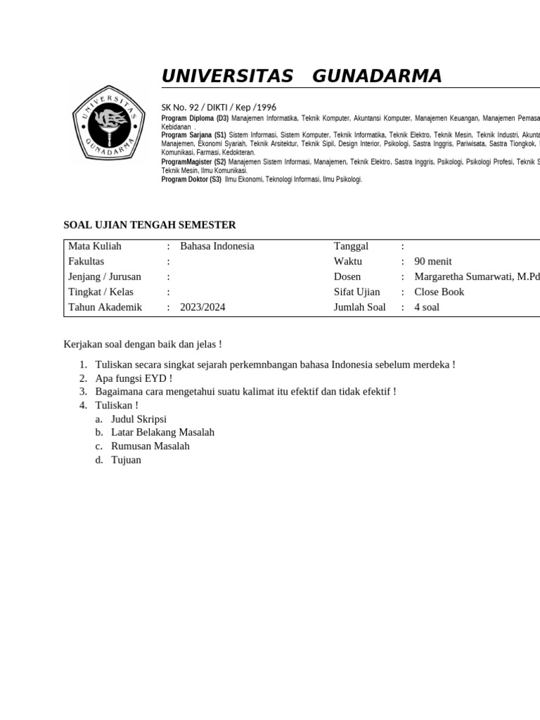 Soal UTS B.Indonesia | PDF