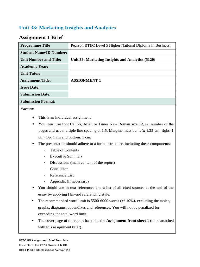 Unit 33_5120_Assignment 1 Brief | PDF | Customer Experience | Employee Retention
