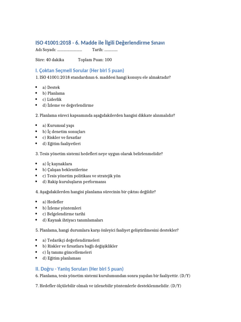 ISO_41001_Madde6_Sinav | PDF