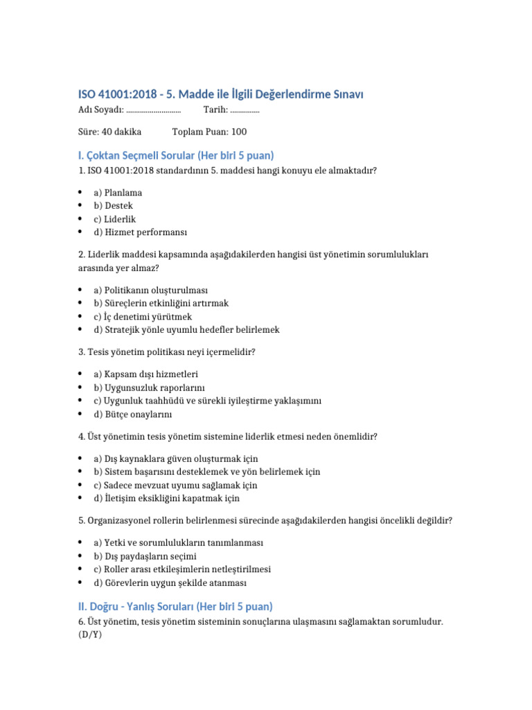 ISO 41001 Madde5 Sinav | PDF