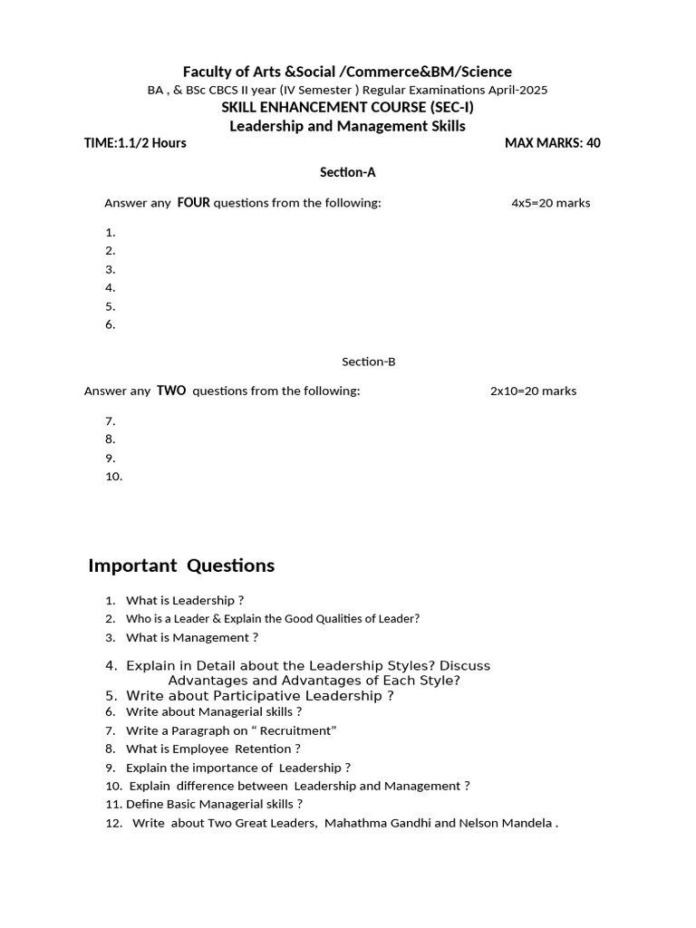 SEC-I IV SEM SECI Patteran and Important Questions | PDF