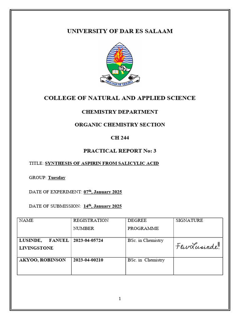 CH 244 PRACTICAL 5 - Report | PDF | Aspirin | Chemical Reactions