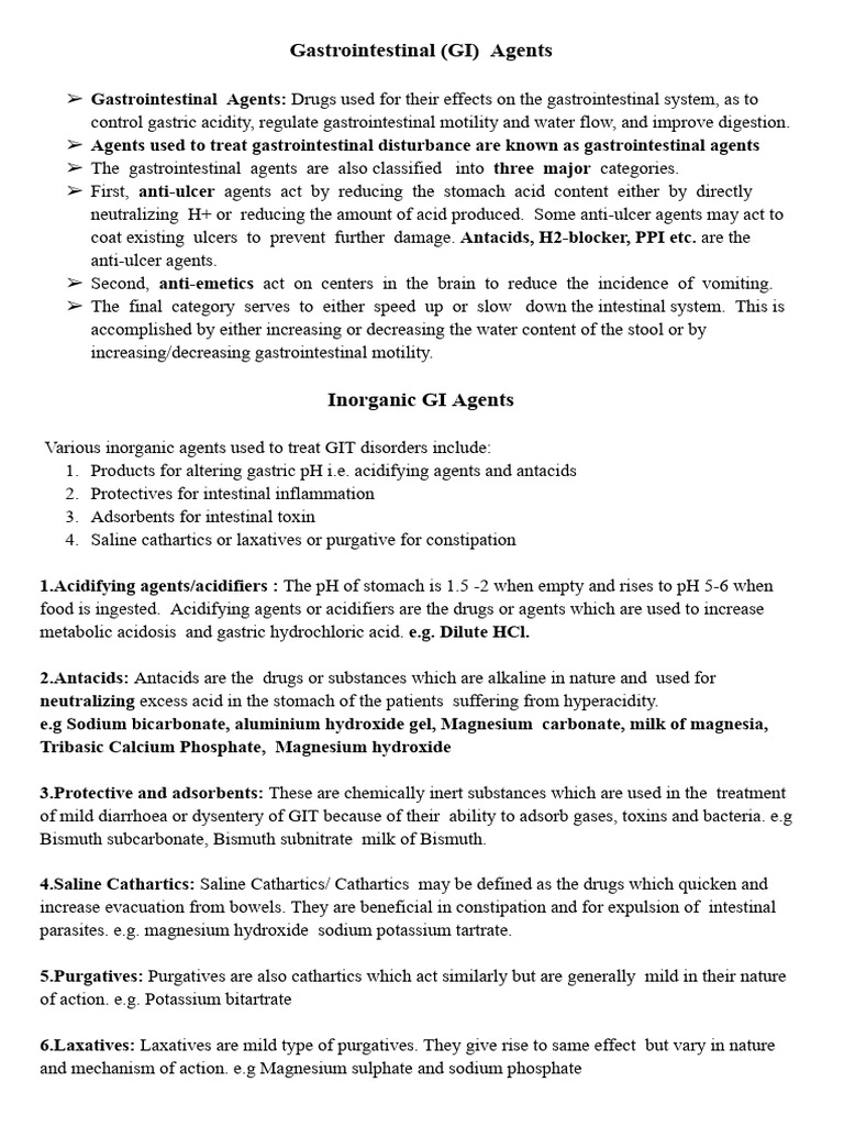 Gastrointestinal (GI) Agents | PDF | Hydrochloric Acid | Magnesium