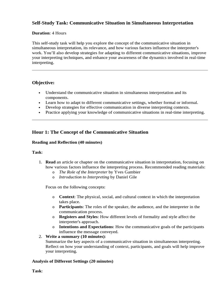 Self study task 2 Communicative situation in simultaneous interpretation | PDF | Language ...